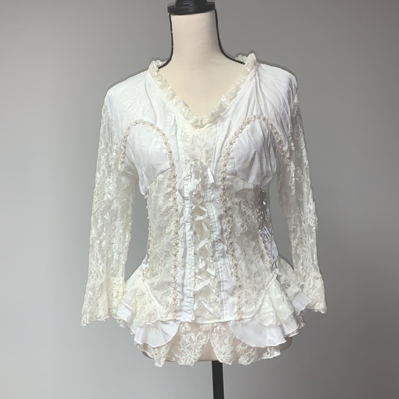 Pretty Angel | Tops | Pretty Angel Lace Bodice Peplum Top Medium | Poshmark